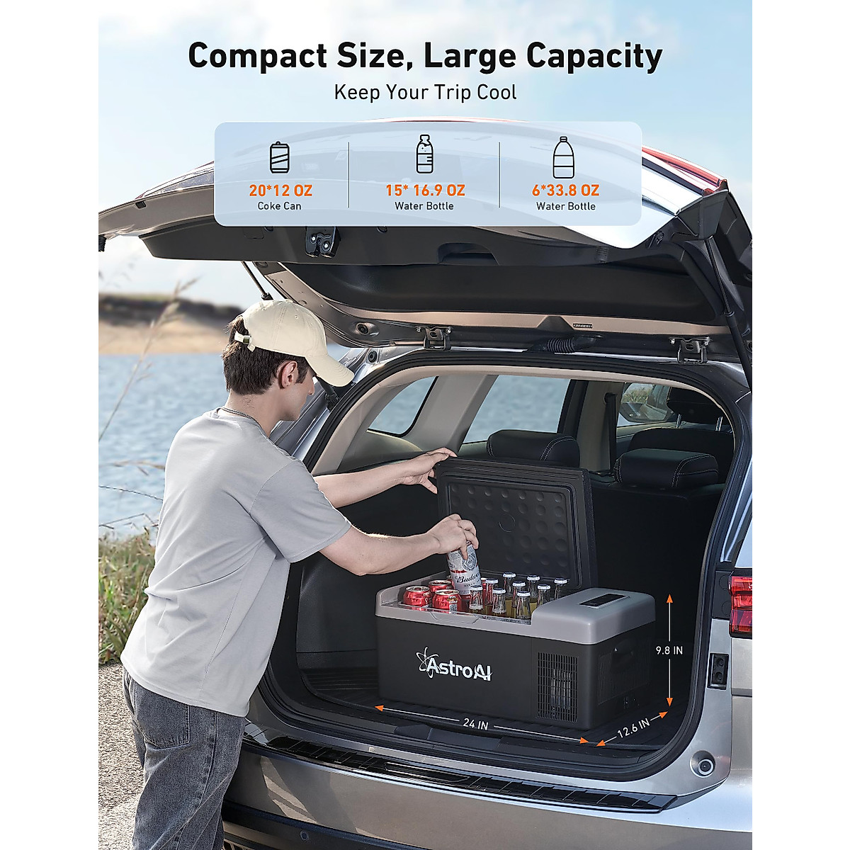 AstroAI 12 Volt Car Refrigerator, Portable Freezer 12V Fridge Electric Cooler -4℉~68℉ with 12/24V DC & 110V AC for Car, RV, Truck, Van, Boat for Camping, Travel, Fishing Outdoor(35L)