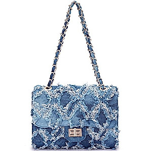 MKP Women Small Shoulder Bags Quilted Crossbody Distressed Jean Denim Purse Evening Bag Clutch Handbag with Chain Strap