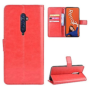 Leather Case for Oppo Reno2, Wallet Case for Oppo Reno2 Flip PU Leather Cover, Magnetic Buckle Protection Phone Cover for Oppo Reno2 Case Red