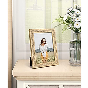 SUMGAR Boho Rattan Picture Frames 5X7 Hemp Rope - Rustic Farmhouse Style Wooden Oak Beige Photo Frames with Glass for Wall Mount and Tabletop Display - Perfect for Family, Friends, Graduation Gifts Set of 2