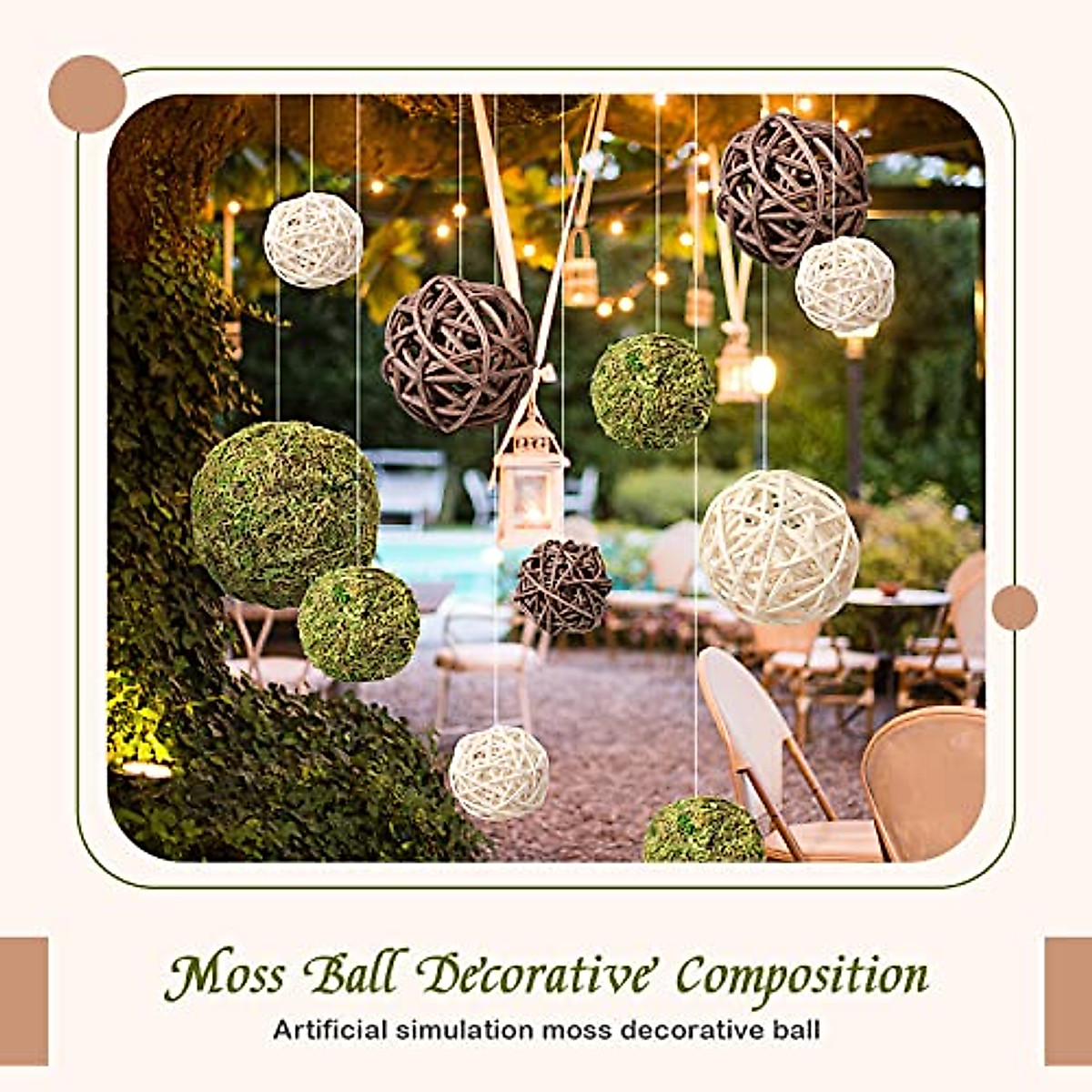 18 Pcs Green Moss Decorative Balls Wicker Rattan Cord Balls Set, Vase Bowl Filler Balls Hanging Balls for Christmas Centerpieces Home Tree Garden Wedding Party Coffee Table