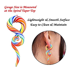 YOFANST 2pcs Glass Ear Tapers Plugs Handmade Spiral Gauges Piercing Jewelry, Candy Twist 0G