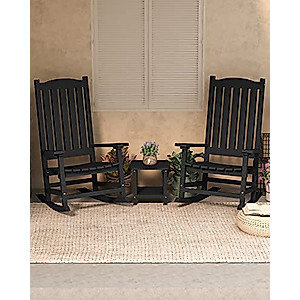 SERWALL Patio Rocking Chair, Oversized Porch Rocker for Adults, All Weather Resistant Rocking Chair for Patio Lawn Garden, Black