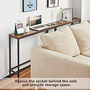 ELYKEN 2 Pack Console Sofa Table with Power Outlets for Entryway, 9.8" Dx39.4 Wx31 H Long Skinny Behind Couch Table with Metal Frame and 6.5’ Extension Cord for Hallway Foyer Entrance