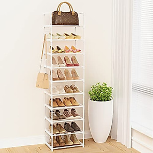 WEXCISE Metal Shoe Rack Organizer 10 Tiers Tall Shoe Rack 20-24 Pairs Narrow Shoe Racks for Closets Entryway Vertical Shoe and Boots Organizer Storage Sturdy White Shoe Shelf Shoe Cabinet
