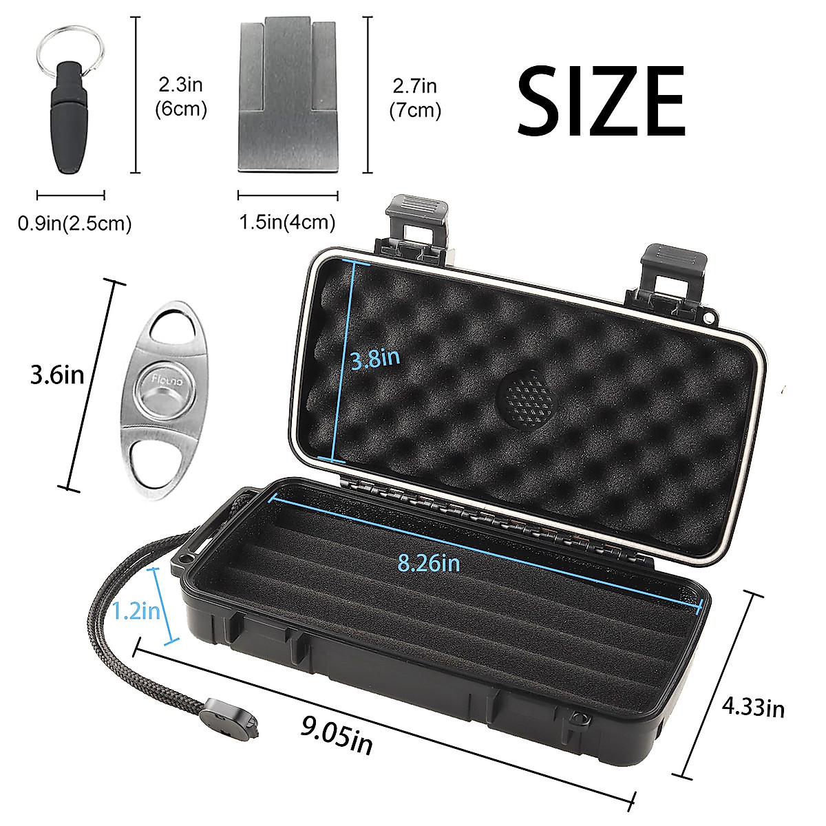 Travel Cigar Humidor Box Case, Portable Cigar Box with Humidifier Disc &Cigar Cutter &Cigar Stand &Cigar Punch Cutter, Waterproof Pressure-proof and Dust-proof Airtight Seal Durable Cigar Humidor