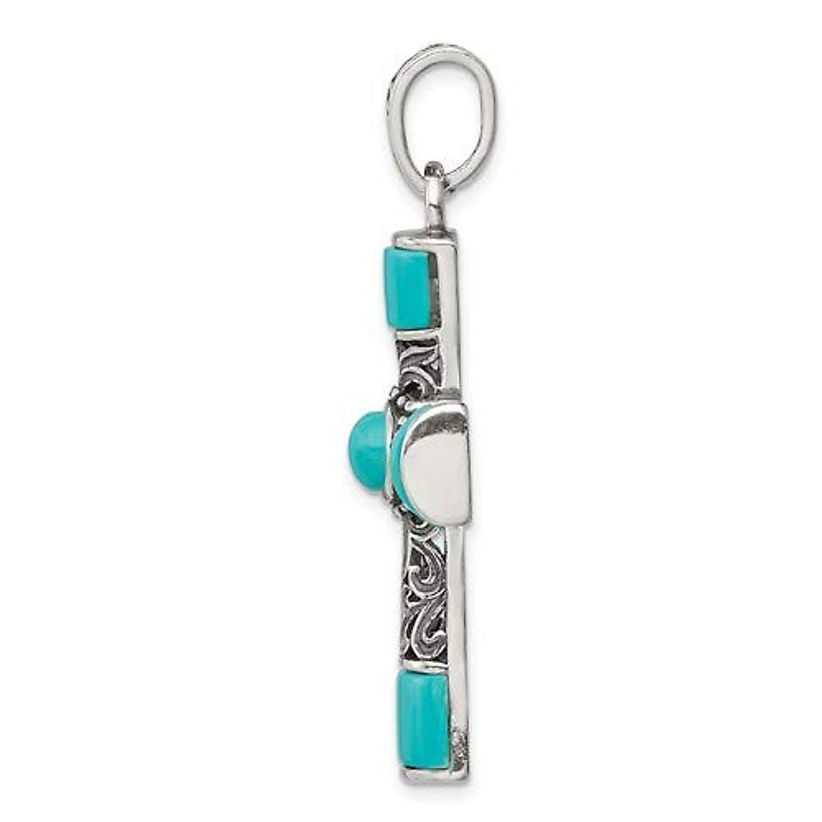 Sonia Jewels 925 Sterling Silver Synthetic Turquoise Vintage Antiqued Cross Pendant Charm