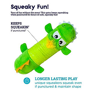 Petstages Stuffing-Free Big Squeak Gator Plush Dog Toy, Medium