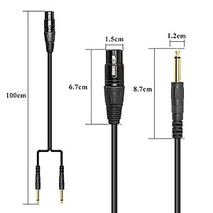 QIANRENON XLR Female to Dual TS 1/4 Stereo Splitter Cable 3-Pin XLR to Dual 6.35mm Mono Y Splitter Conversion Extension Audio Cable,for Microphone Guitars Amplifier Mixer,1m/3.2ft