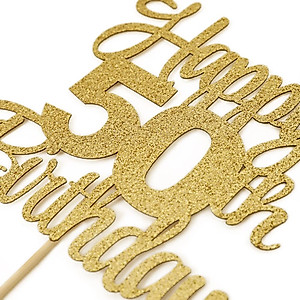 Happy 50th Birthday Cake Topper - 50th Anniversary Cake Topper，happy 50th Birthday Cake Topper，50 Cake Topper Gold，50th Birthday Cake Topper，50th Anniversary Cake Topper Gold Party Decorations