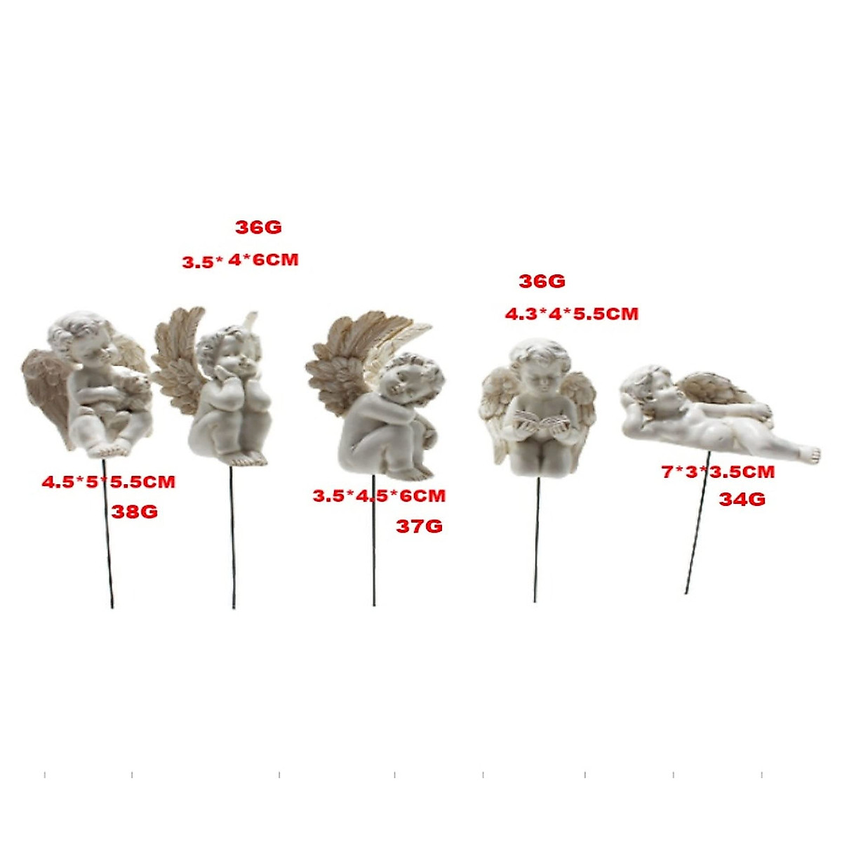 Set of 5pcs Miniature Angel Figurine, Mini White Baby Cherub Wings Fairy Garden Statue Resin Bonsai Ornaments Flower Pot Sculpture for Outdoor Micro Landscape Lawn Décor