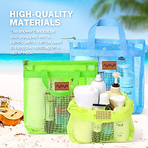 3 Pcs Portable Mesh Shower Caddy Tote, Quick Dry Tote Bag Mesh Beach Bags for Women, Hanging Toiletry and Bath Organizer for Travel Swimming Sports Gym Camp Shopping College Dorms (Blue Green Yellow)
