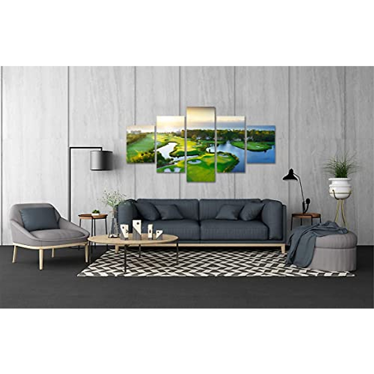 Golf Course Wall Art Sunrise Canvas Painting Sport Poster Prints Framed Picture for Living Room Office Bedroom Basement Home Decor (50Wx24H)