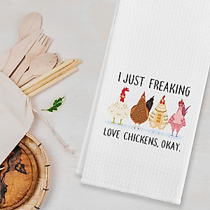 I Just Freaking Love Chickens Kitchen Towels & Tea Towels,Dish Cloth Flour Sack Hand Towel for Farmhouse Kitchen Decor，24 X 16 Inches Cotton Modern Dish Towels Dishcloths,Chicken Lovers Farm Girl Gift