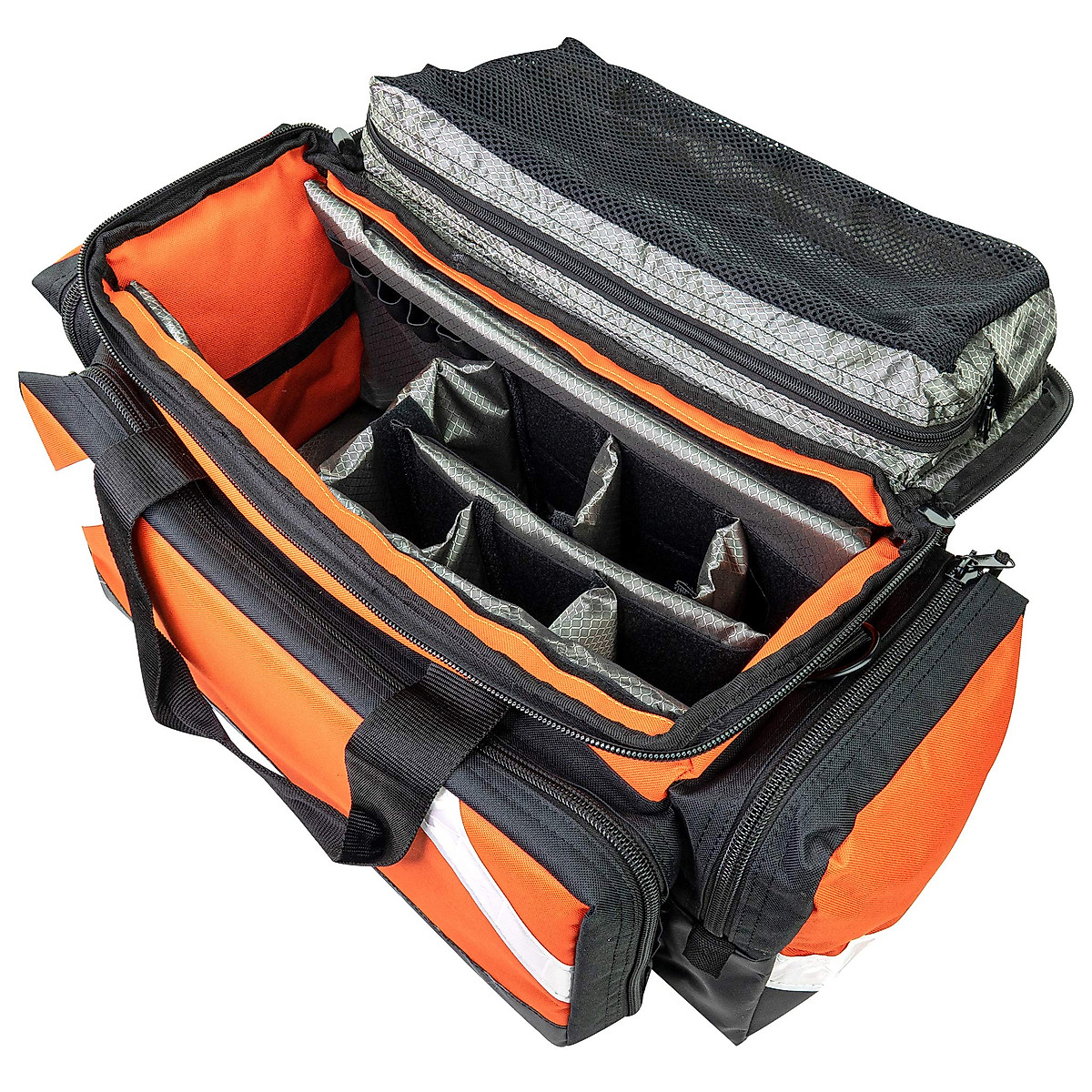 LINE2design Empty Medical Elite Trauma Bag - First Responder Carrier Bag for EMT, Paramedic, Emergency and Medical Supplies Kit - Heavy-Duty Zippered Pockets Portable EMS Home Health Aides - Orange