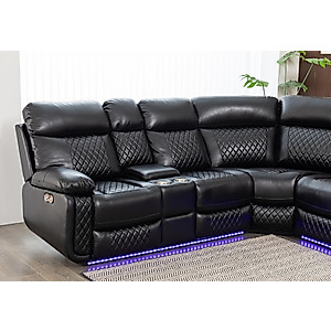 Power Recliner Sofa Sectional Couches with Speaker LED Light Strip Cup Holders Console Table Storage for Home Theater Living Room Office