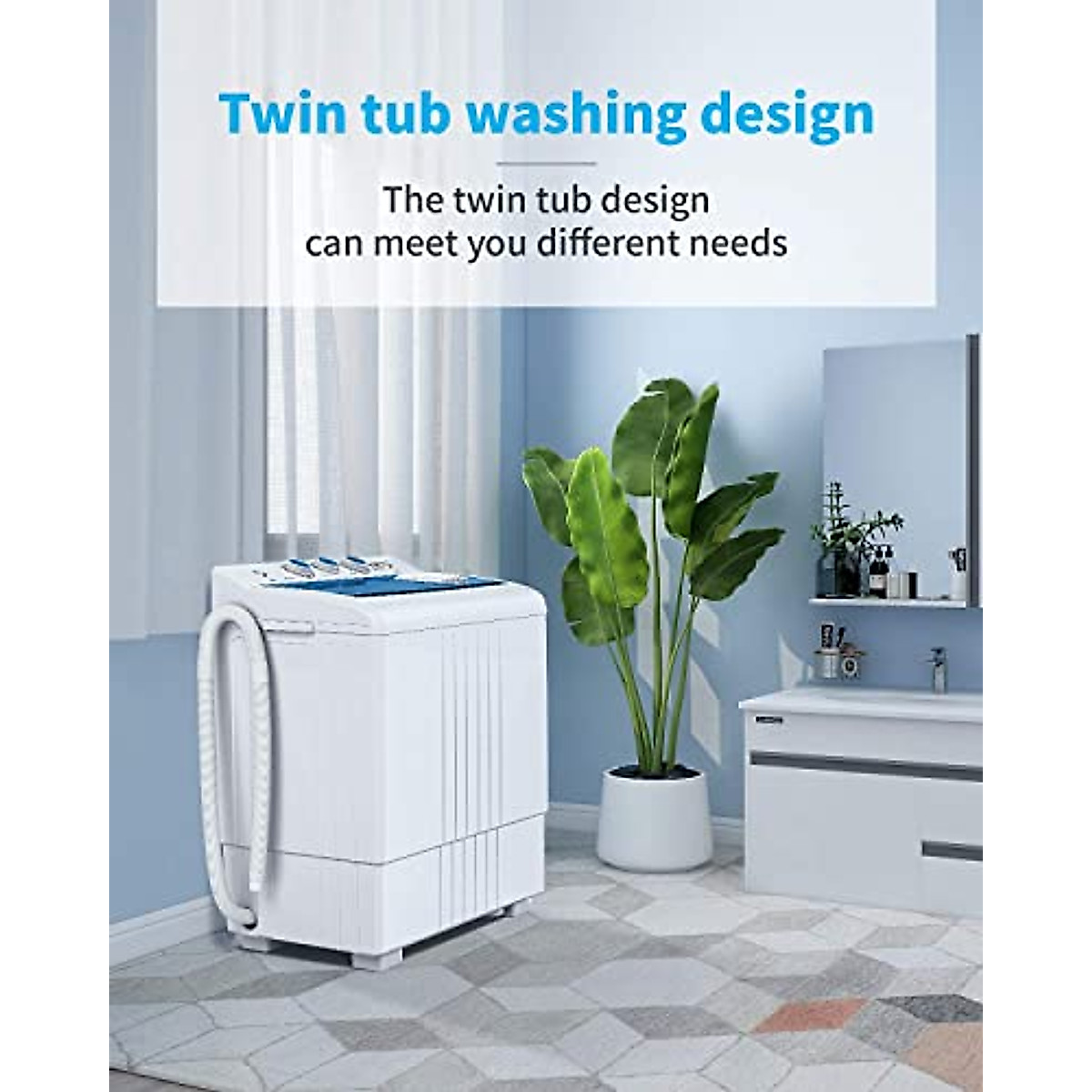 Mini Compact Washing Machine, Anpuce Portable Tub Laundry Washer 21lbs Washer(14.4Lbs) and Spinner(6.6Lbs), Cycle Combo Built-in Drain Pump/Semi-Automatic, for Camping, Apartments, Dorms, College Rooms, RV’s White&Blue