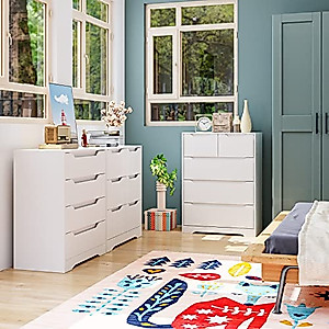 HOSTACK Modern 5 Drawer Dresser, Chest of Drawers with Storage, Wood Clothing Organizer with Cut-Out Handles, Accent Storage Cabinet for Living Room, Bedroom, Hallway, White