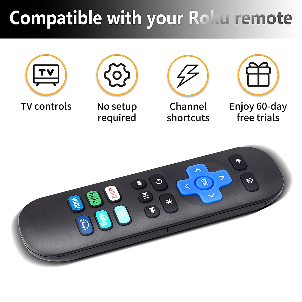 Replacement Remote Control Compatible with Rku- Express，for Rku- Box, for Rku- Player，for Rku- Premiere，Compatible for Rku- 1/2/3/4 (HD,LT,XS,XD).(NOT for Rku- Stick and Rku- TV)(Pack of 2)