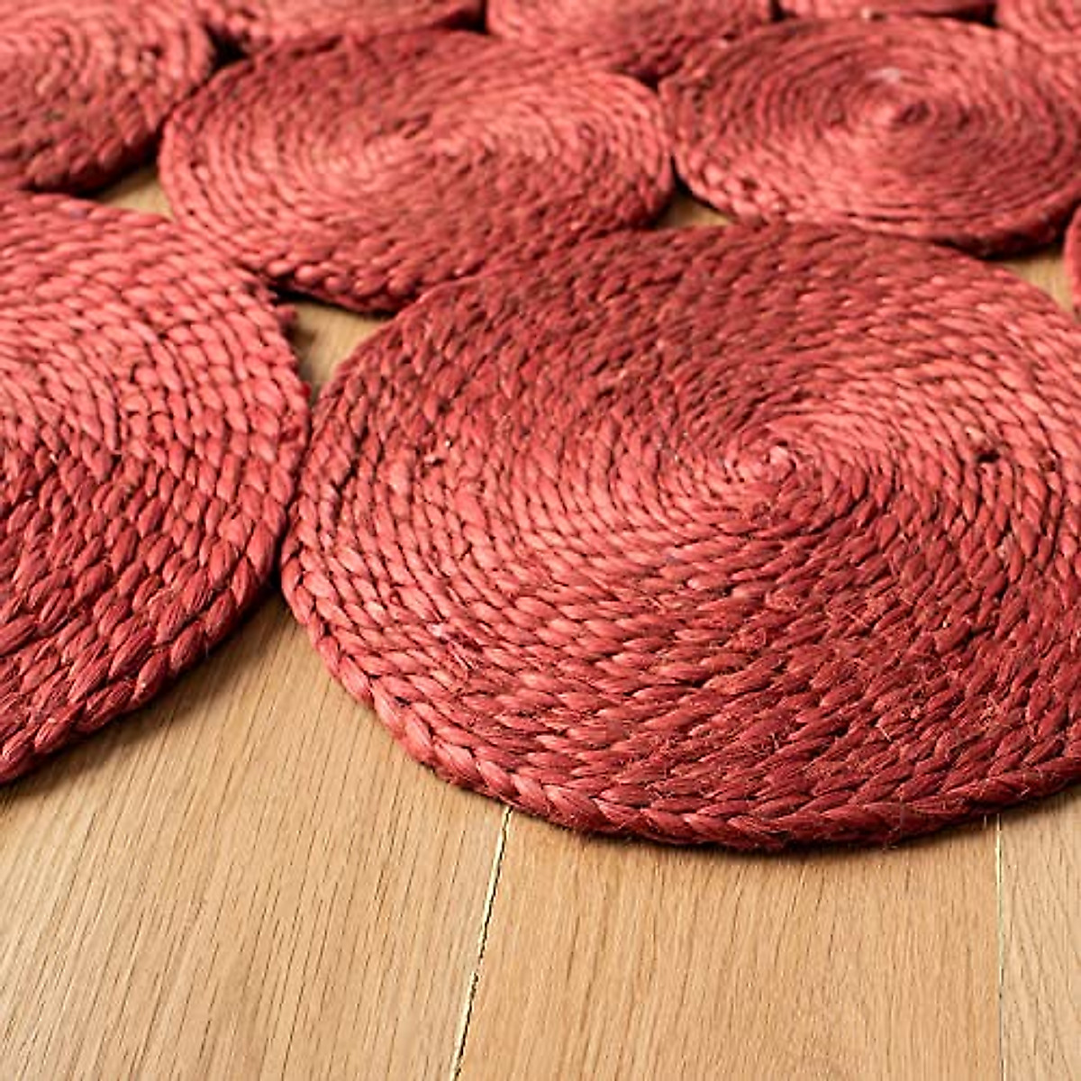 THE PIKKU INTERNATIONAL - Rug Round Jute Hand Woven Circle Design Area Rug Red Dye Carpet (11 X 11 Feet)