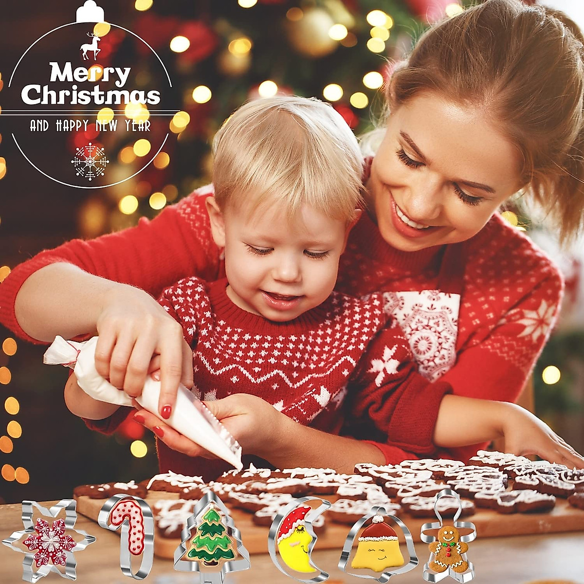 Kaishane Mini Christmas Cookie Cutters Set of 12 - Small Stainless Steel Christmas Biscuit Cutter Snowflake, Bell, Christmas Tree, Star, Moon, Angle, Heart & More Shapes For Holiday Xmas