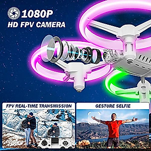 Q9C RC Drone with 720P HD FPV Camera for Kids and Adults Cool Toys Gifts for Boys Girls Teenage with LED Light,Propeller Full Protect,Hobby Quadcopter with Altitude Hold,2 Batteries and Remote Control,Easy to Fly