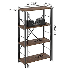 FOLUBAN Modern Bookshelf, 4 Tier Open Display Storage Book Shelf Organizer, Industrial Metal and Wood Bookshelves and Bookcases for Living Room Bedroom Office, Rustic Walnut