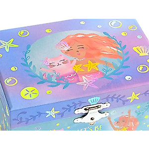 Jewelkeeper Girl's Musical Rainbow Mermaid Jewelry Box, Gold Foil Design, Over the Waves Tune - Musical Jewelry Box
