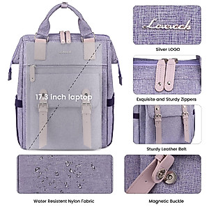 LOVEVOOK Laptop Backpack for Women, Teacher Nurse Bag Work Travel Computer Backpacks Purse,Water Resistant College School Student Bookbag with USB Charging Port, 17.3 inch