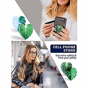 8 Pcs Leaves Phone Holder Green Plant Cell Phone Grip Holder Monstera Philodendron Anthurium Phone Sockets Cute Phone Finger Collapsible Expanding Kickstand Holder for Smartphone and Tablets