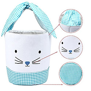Leziazany Plaid Easter Bunny Basket Bags for Kids Canvas Egg Hunt Basket Bucket Monogrammed Rabbit Egg Gift Bags Polka Dot Portable Easter Tote Bag Party Candy Storage Decoration…