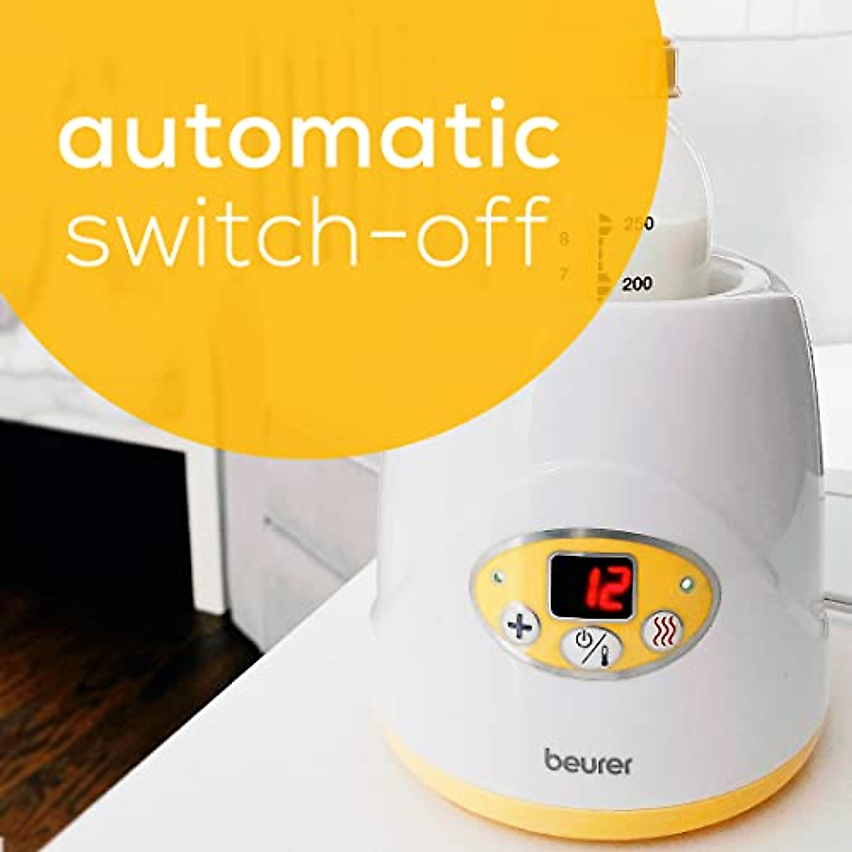 Beurer Baby Bottle Warmer & Food Warmer,BY52 | Portable 2-in-1 Heater with Keep Warm Function for Breast-Milk,Formula & Food | AVENT & NUK Bottles | with Lifter,LED Display,Safety Switch-Off & Cap