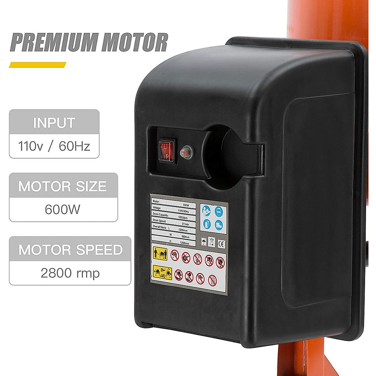 TABU 5 Cu Ft Electric Concrete Cement Mixer, 4/5HP Mortar Mixing for Stucco/Seeds, Portable Wheelbarrow Machine(Orange)