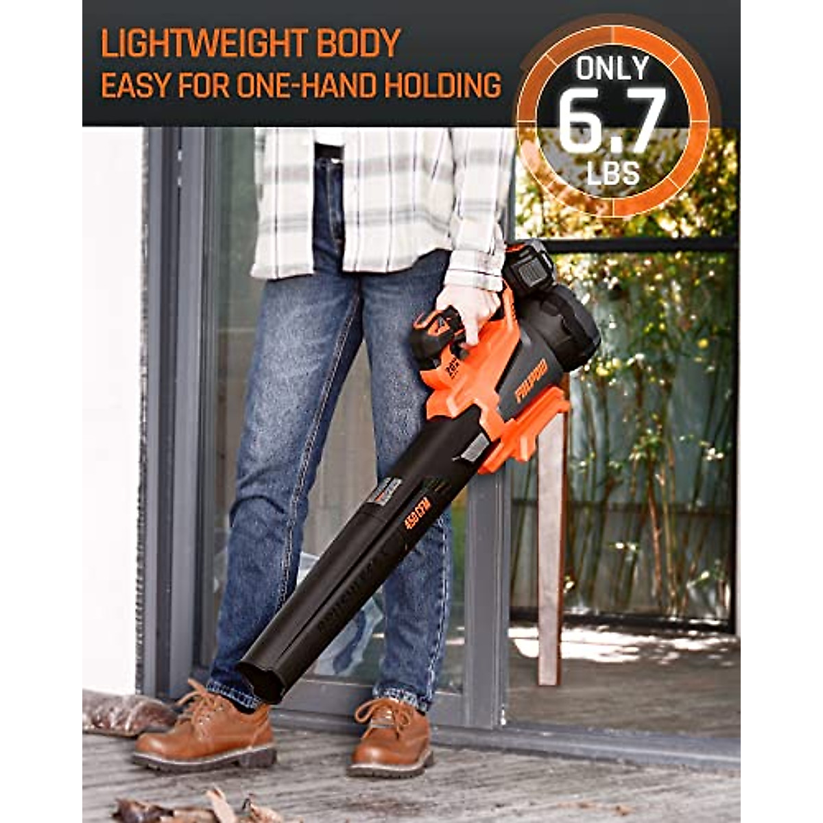 FIILPOW 20V 450CFM Cordless Leaf Blower, Variable Speed & Turbo Mode and Lock Dial, Handheld Brushless Blower with 4.0Ah Battery & Charger, Lightweight for Lawn Care/Yard Cleaning/Jobsit