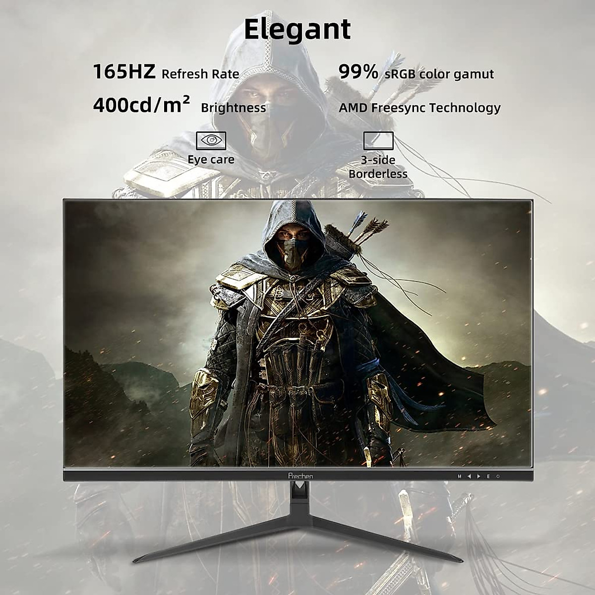 Prechen 27 Inch 165Hz Gaming Monitor IPS FHD 1920x1080 Monitor with HDMI/DP Interface, 1ms GTG, 400cd/m², AMD FreeSync, 3-Side Borderless, 99% sRGB Gaming Display