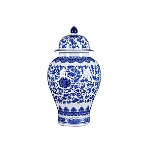 Chinese Blue &White Ginger Jar with Lid, Handmade Decorative Ceramic Temple Jar with Pattern, Storage Jar for Home Decoration Countertop Ornaments (Size : Small)