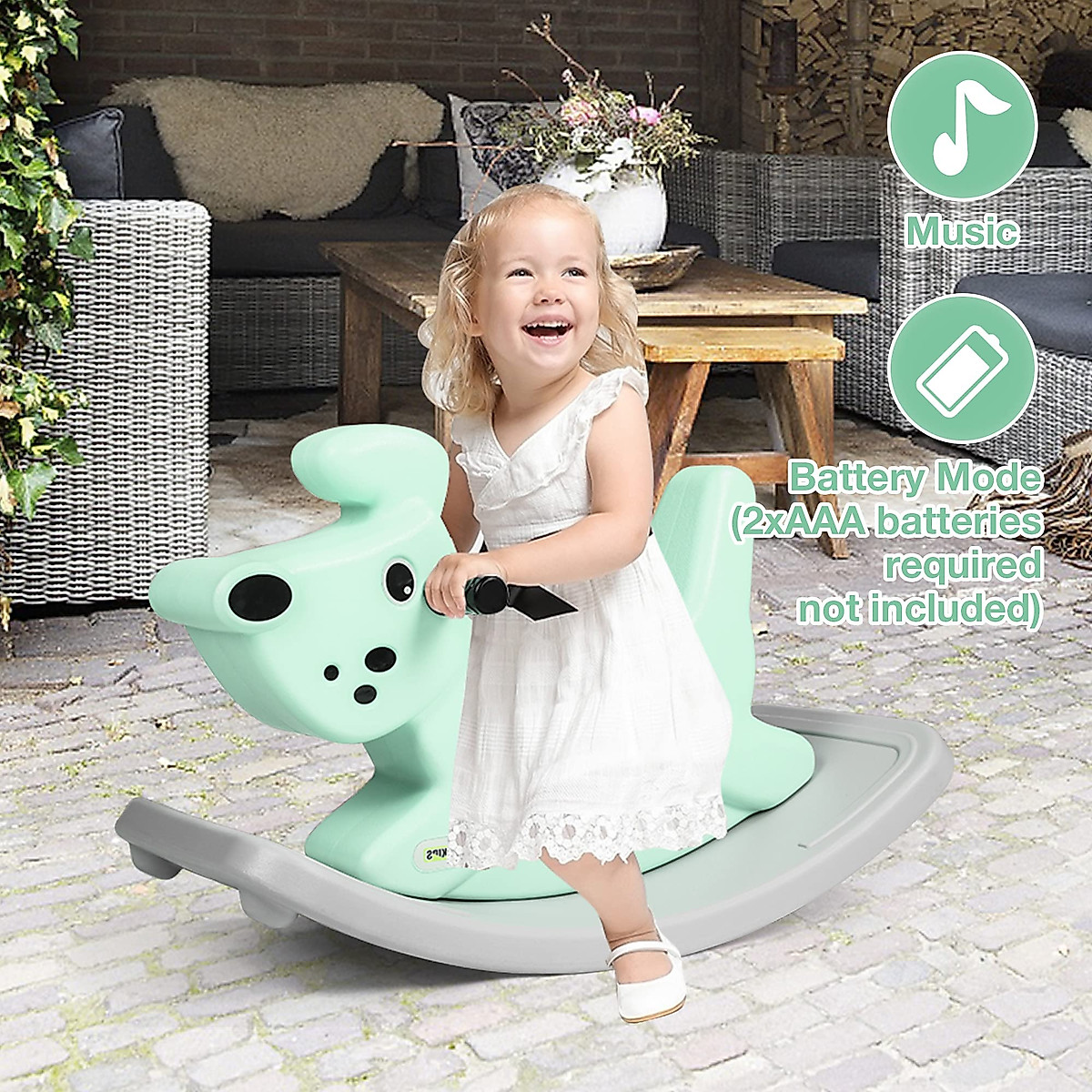 Vilobos Rocking Horse Outdoor Rocking Toy with Music for Toddler Baby Kids Ages 1-3 Year Old Boy Girl Green