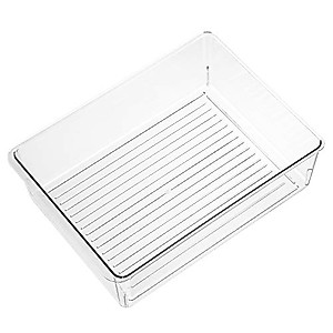 Slideep Kitchen Freezer Food Storage Bin, Plastic Refrigerator Organizer Fridge Storage Containers for Fruit, Yogurt, Snacks, Pasta 11'' 2 Pack