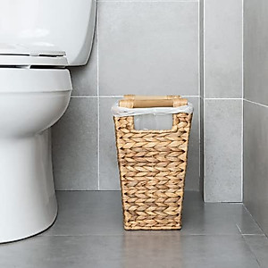 StorageWorks Wicker Waste Basket with Wooden Handles, Rectangular Hand Woven Office Waste Basket, 1 Pack