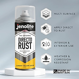 JENOLITE Directorust Satin Spray Paint | CANARY YELLOW | 400ml (13.52fl oz) | Semi-Gloss Spray Paint | Wood, Metal, Plastic, Ceramic & Rusted Surfaces | Interior & Exterior Use | RAL10018