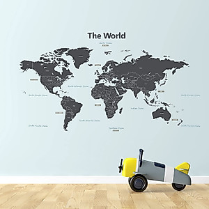 DECOWALL DL3-1609GF XLarge Modern Flag Grey World Map Kids Wall Stickers (66x35 inch) Wall Decals Peel and Stick Removable Wall Stickers for Kids Nursery Bedroom Living Room Decor