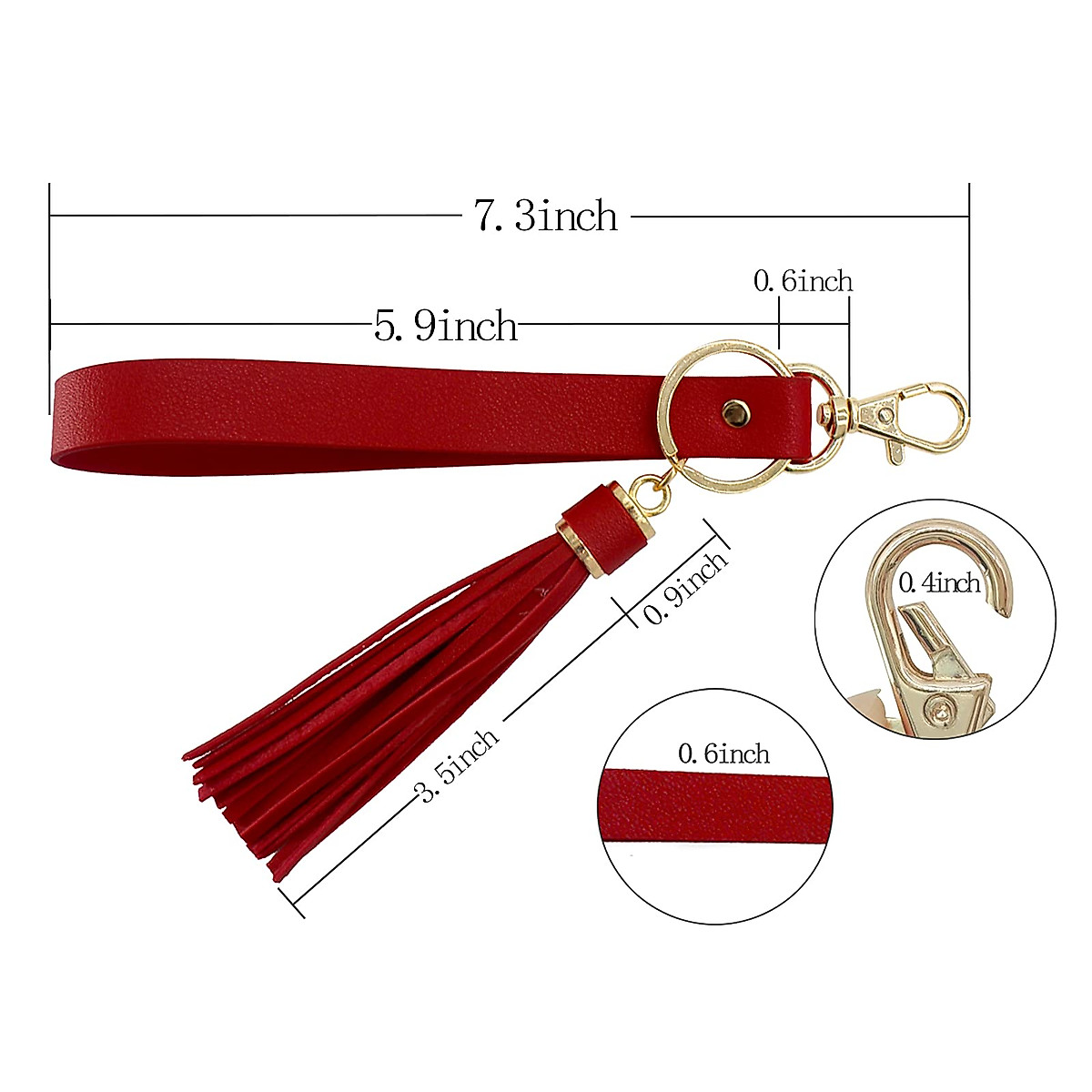PAMIR TONG PU Faux Leather Wristlet Strap for Key, Hand Wrist Lanyard Key Chain Holder with Tassel for Wallet Purse Clutch Cellphone Wristlet Key (Red)