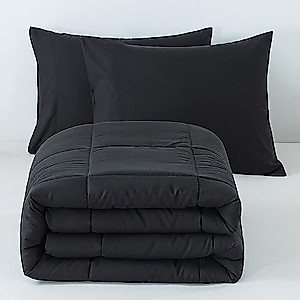 HOXXME Twin Size Comforter Set Black, All Seasons Bedding Comforters & Sets with Pillow Cases, 2 Pieces Lightweight Summer Duvet Insert, Down Alternative Bedding Set with 1 Pillowcases, 64"x88"