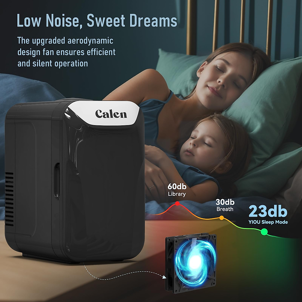 CALEN Mini Fridge with 2 Bottles, 6L/8 Cans Mini Fridge for Bedroom, Skincare Fridge 110V AC/12V DC Small Refrigerator for Food, Beverages, Cosmetics, Portable Mini Refrigerator for Office, Dorm, Car