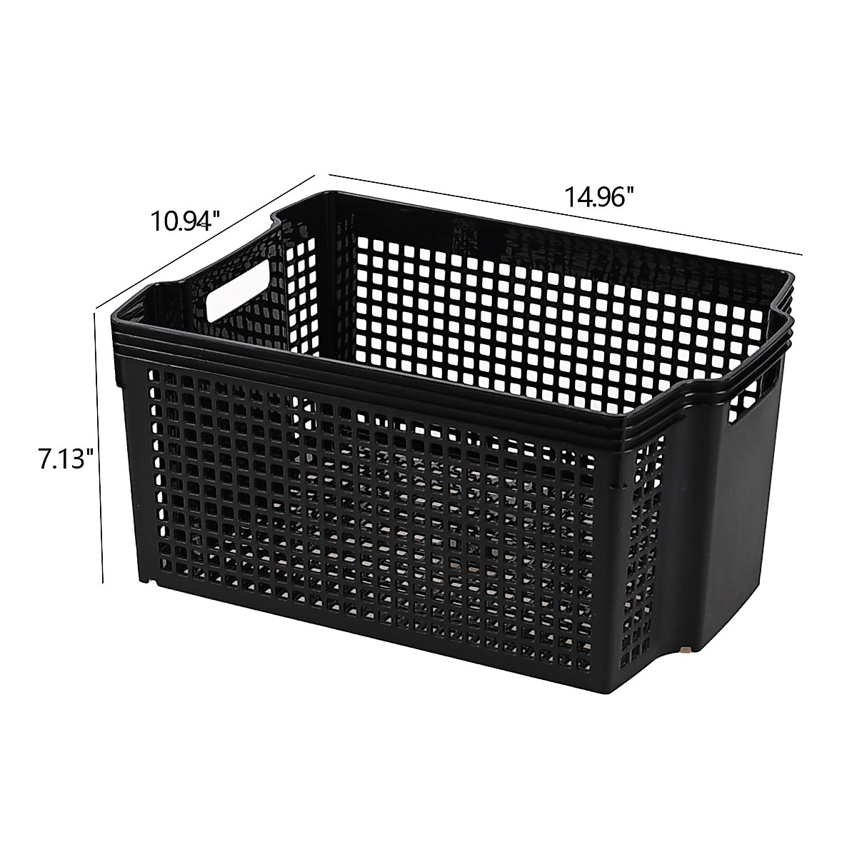 Eagrye Set of 12 Black Plastic Storage Basket for Pantry Organizing, Plastic Stackable Storage Basket for Shelf