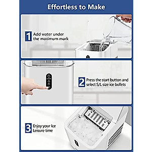 KUMIO Ice Makers Countertop, Portable Ice Maker with Self-Cleaning, 8 Cubes/9 Mins, 26.5Lbs/24Hrs, Ice Machine with Scoop and Basket, 2 Sizes of Bullet Ice for Home Office Bar Party