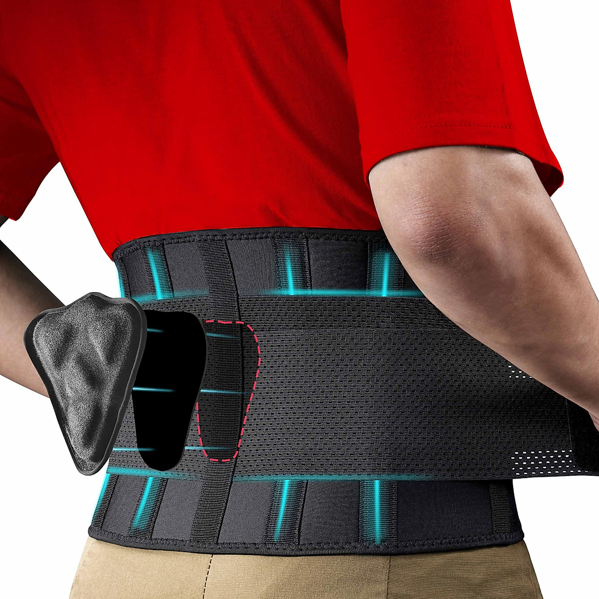 FEATOL Back Brace for Lower Back Pain Relief，Heavy Work Lifting, Sciatica, Herniated Disc with Ergonomically 3D Silicone Pad Men & Women L/XL