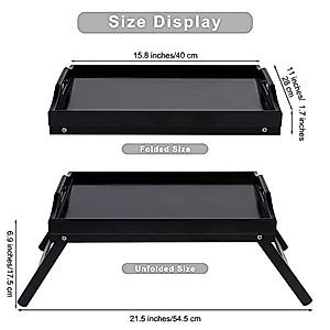 Kochorie 2 Packs Bed Tray Table Bamboo Breakfast Tray with Folding Legs Kids Serving Platters Tray Lap Desk Snack Tray for Bed Sofa Eating Working (15.8 x 11 x 6.9 Inches, Black)