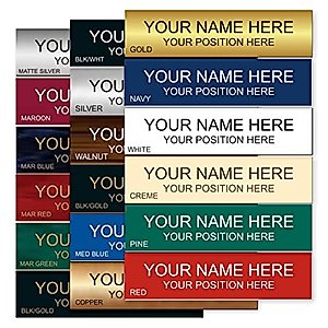 Lasercrafting Office Desk Name Plate or Wall / Door Sign - 2x8 or 2x10 - Laser Engraved Sign - CUSTOMIZE. Holder/bracket available. Choose colors and fonts. Great gift idea.