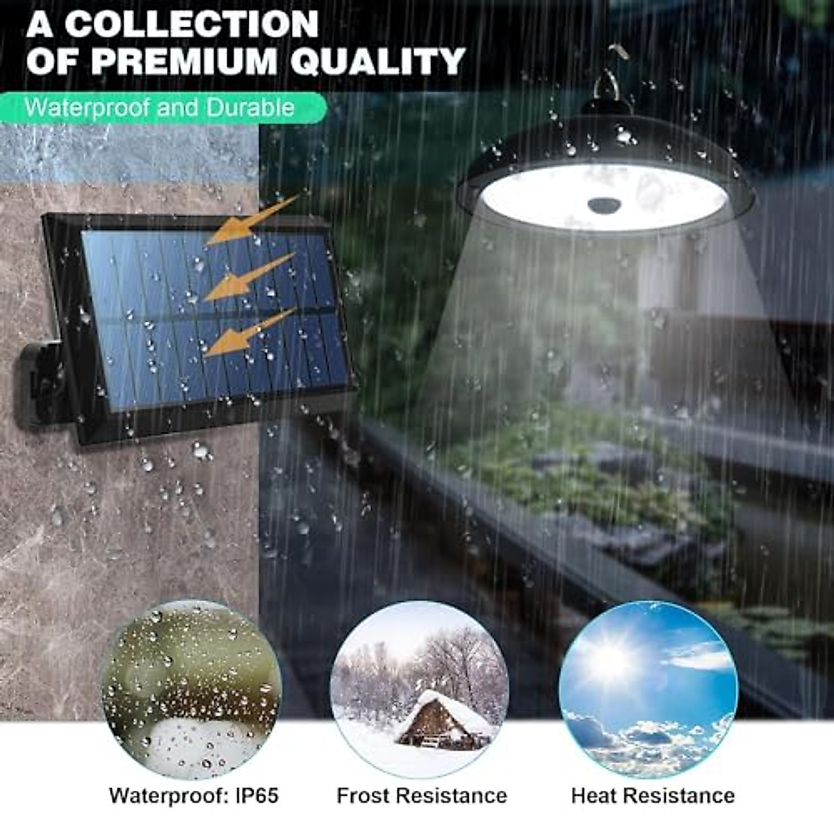 SyouHome Solar Pendant Lights, 78 LED 900LM Dual Head Solar Shed Lights with Motion Sensor/IP65 Waterproof/4 Modes, Solar Daytime Work Lights for Outdoor, Inside House, Garden, Patio, Barn, Shed